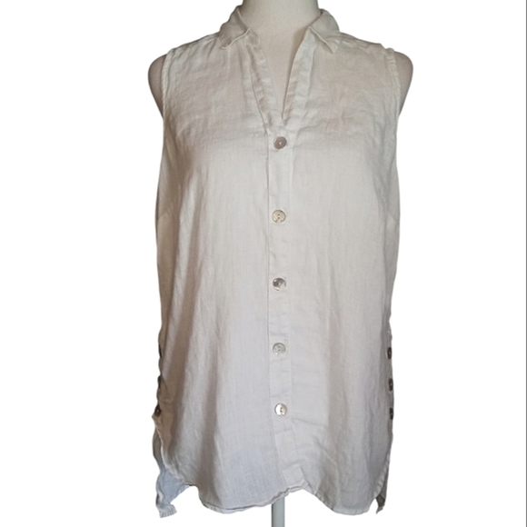 J. Jill | Tops | J Jill Love Linen White Tab Sleeve Button Up 0 Linen ...